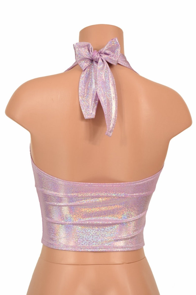 Lilac Holographic Spandex Tie Back "midi" Halter Top - - Etsy