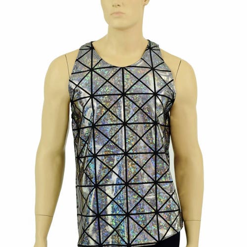 Mens Silver on Black Cracked Tile Holographic Nylon Spandex - Etsy