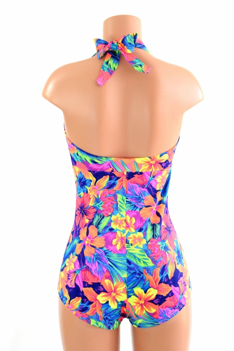 UV Glow Tahitian Floral monroe Halter Romper Rave - Etsy