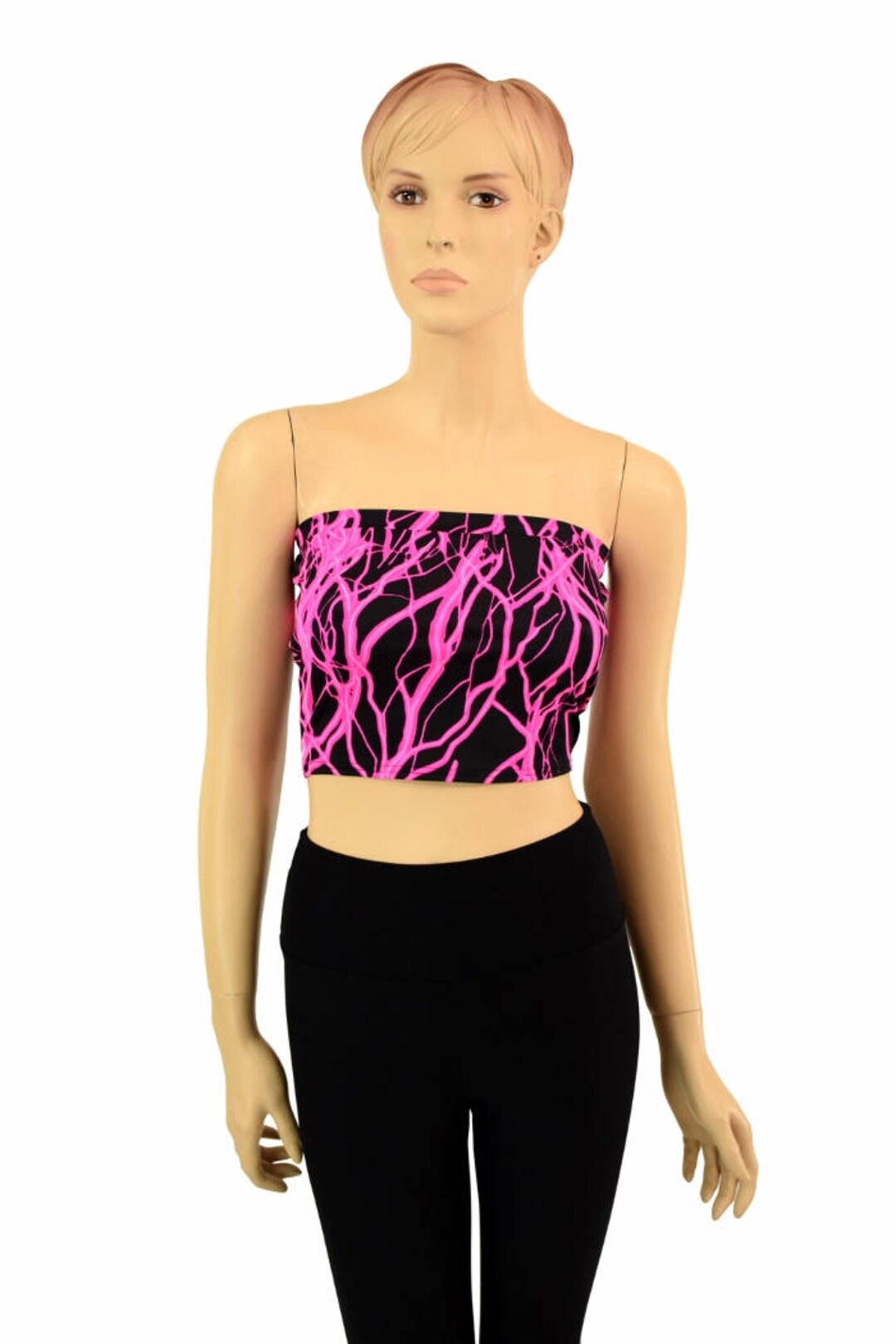 Neon UV Glow Pink Lightning Print Strapless Tube Top 154962 - Etsy