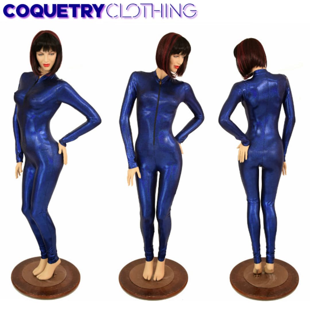 Blue Sparkly Jewel Catsuit With Long Sleeves and Stella Front Zippered ...