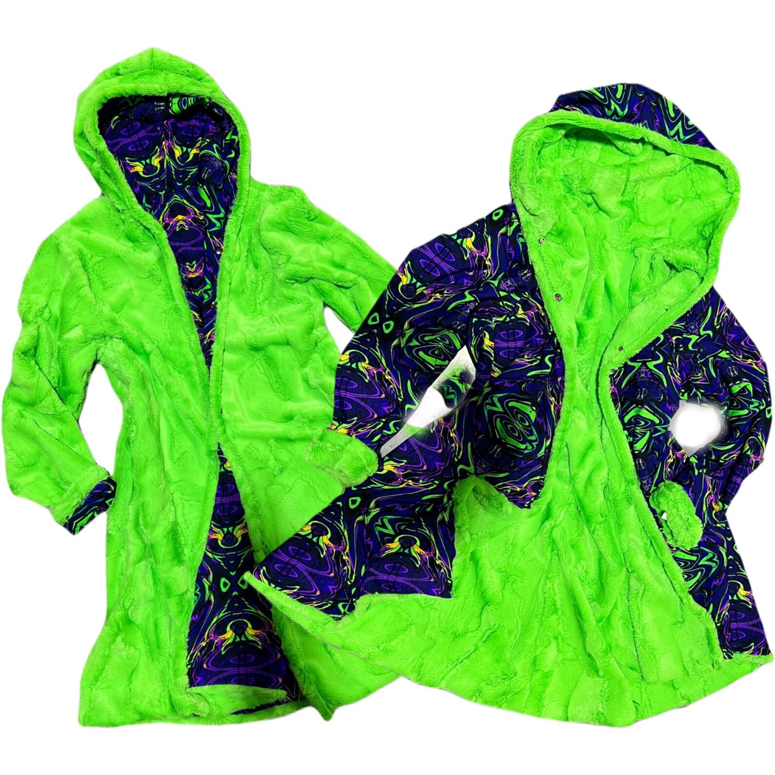 Reversible Minky A Line Coat in Neon UFO Minky and UV Glow Neon Melt ...