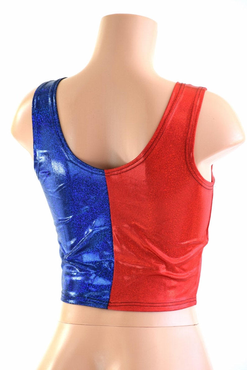 Red & Blue Metallic Harlequin Tank Crop Top Harley Quinn - - Etsy
