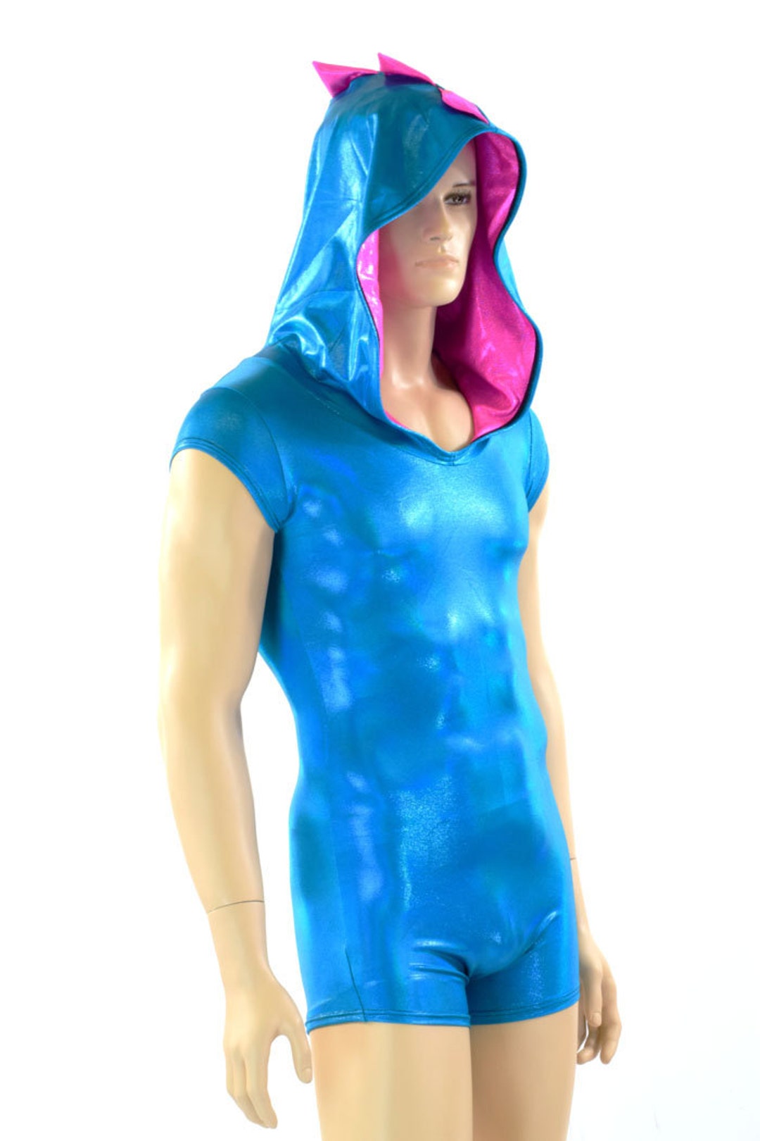 Mens Cap Sleeve Peacock Blue and Neon Pink Spiked Dragon - Etsy