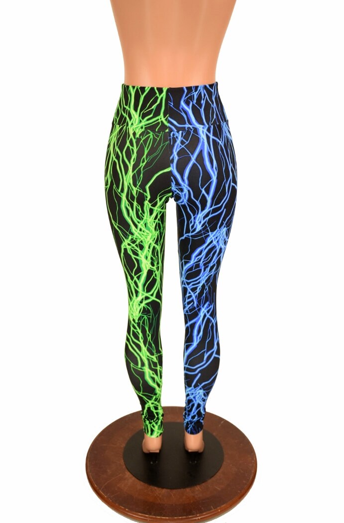 Split High Waist Leggings // Wearer's RIGHT Leg and Waistband Blue ...