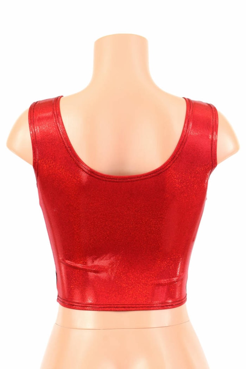 Two Tone Tank Style Crop Top Front to Back Reversible in Red Sparkly ...