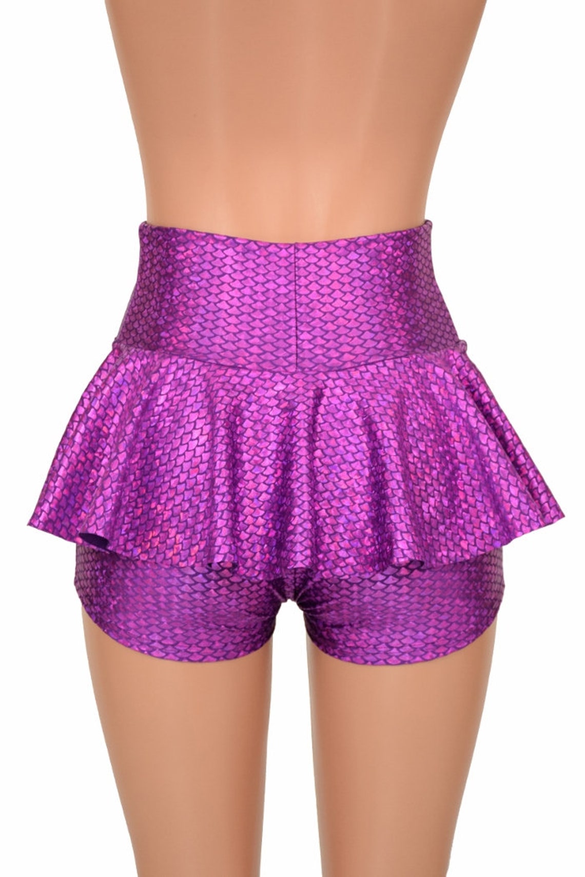 Purple Fish Scale Holographic High Waist Ruffle Rump Shorts - Etsy