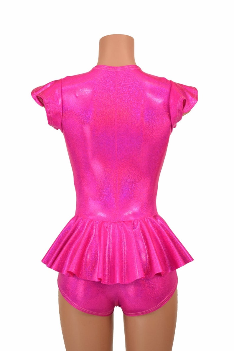Neon Pink Zipper Front Ruffle Rump Romper With Scoop Neck, Unlined Flip ...