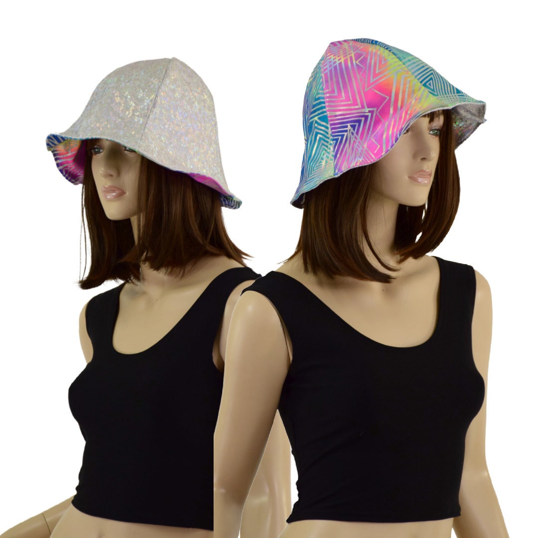 Reversible Bucket Hat in Spectrum and Silver on White Shattered Glass ...