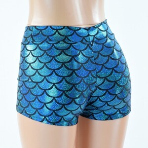 Turquoise Dragon Scale Mid Rise Mermaid Shorts 152262 - Etsy