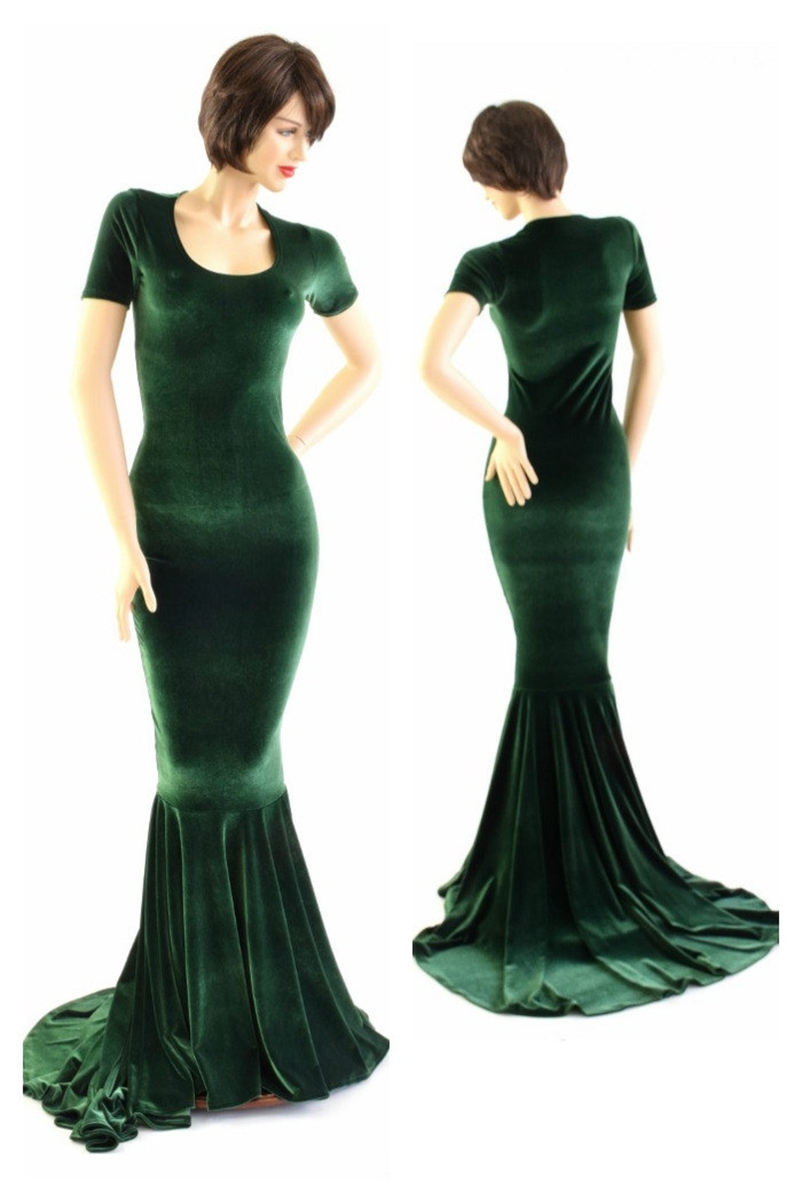 Forest Green Velvet Gown With Scoop Neckline Tee Length - Etsy