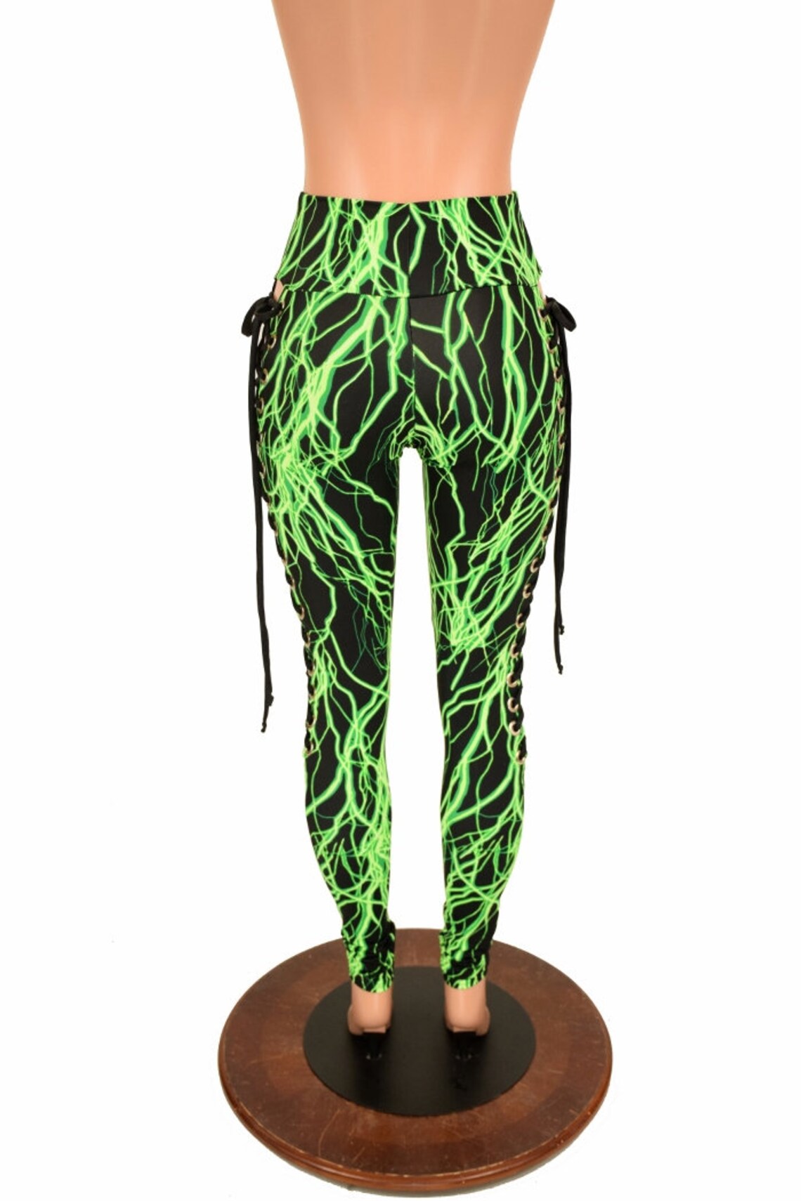 UV GLOW Green Lightning Lace up High Waist Leggings With - Etsy