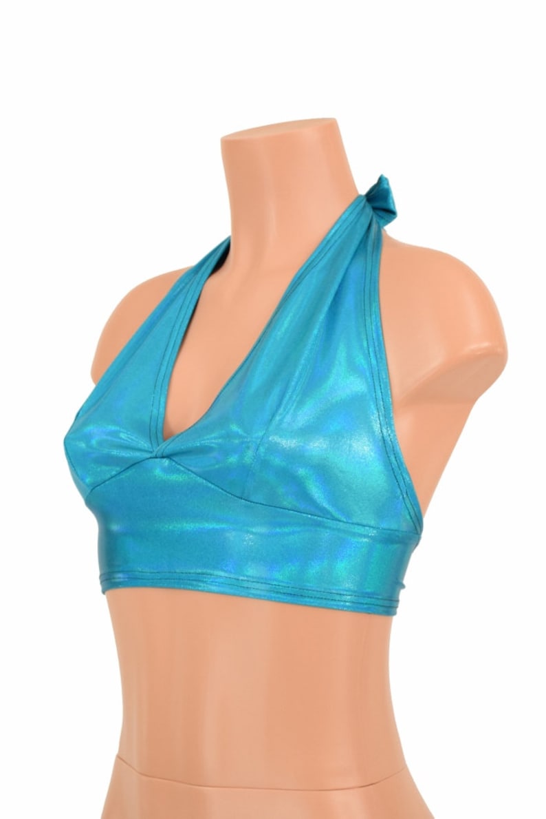 Peacock Blue Holographic Spandex Tie Back Halter Top - - Etsy