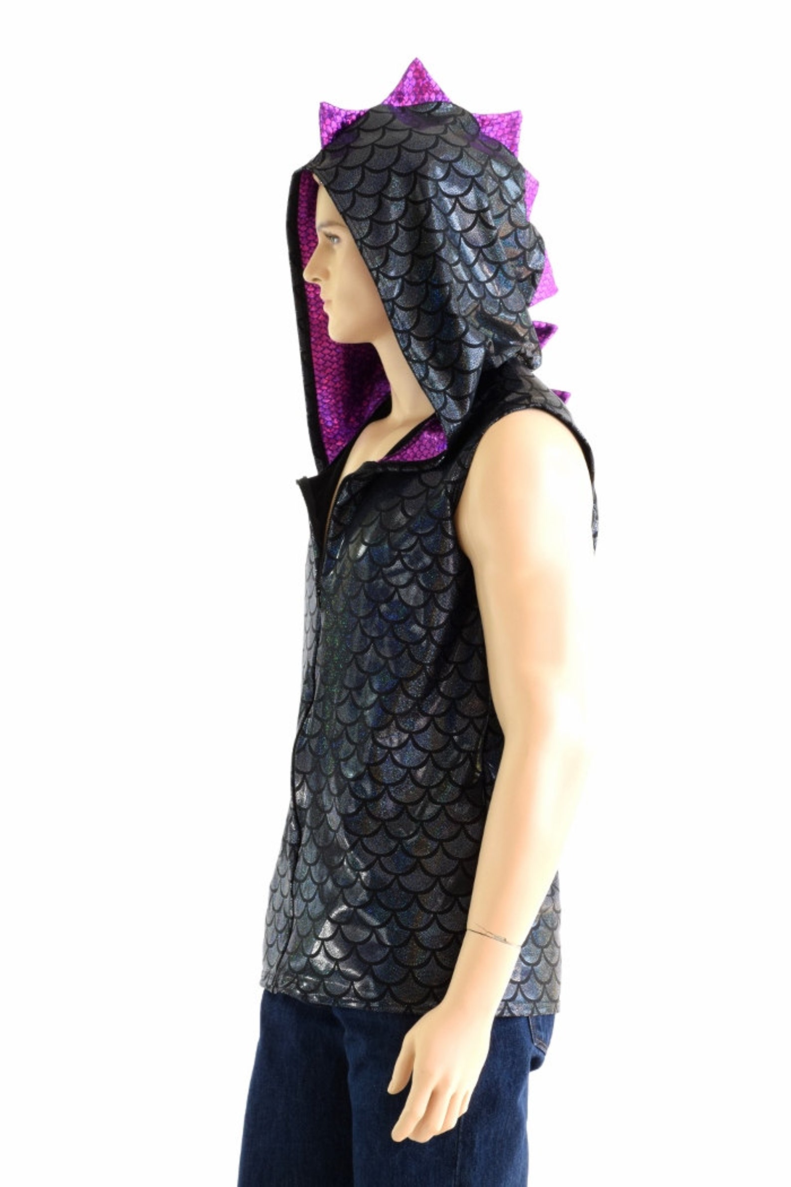 Mens Sleeveless Black Dragon Zipper Front Top With Purple Fish - Etsy