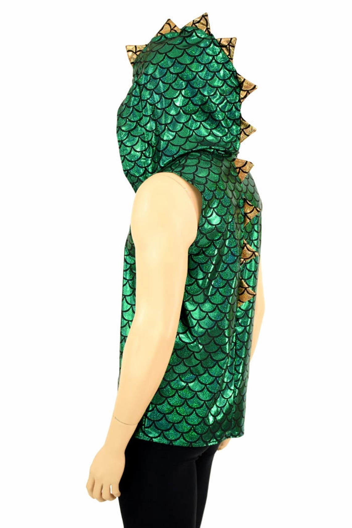 Mens Sleeveless Green Dragon Scale Hoodie with Gold Dragon | Etsy