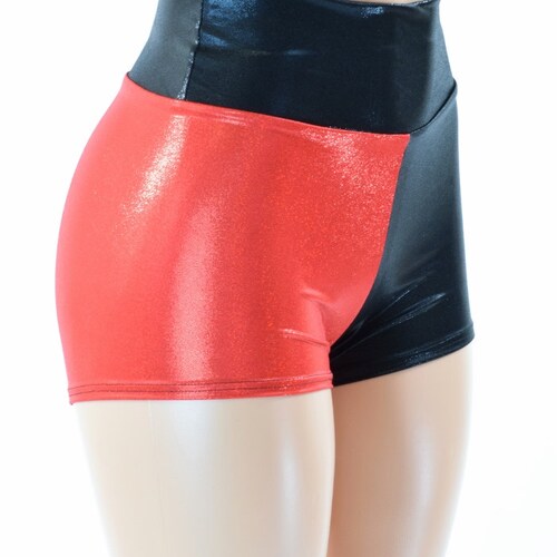 Red & Black Metallic Harlequin High Rise Shorts 151516 - Etsy