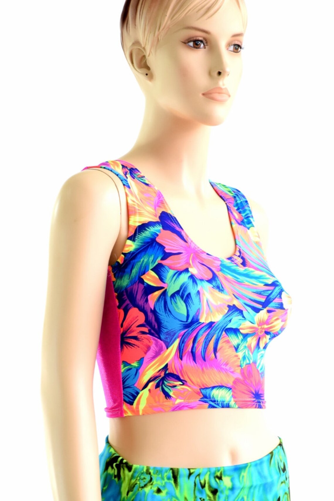 Two Tone Tank Style Crop Top Front to Back Reversible in Neon | Etsy