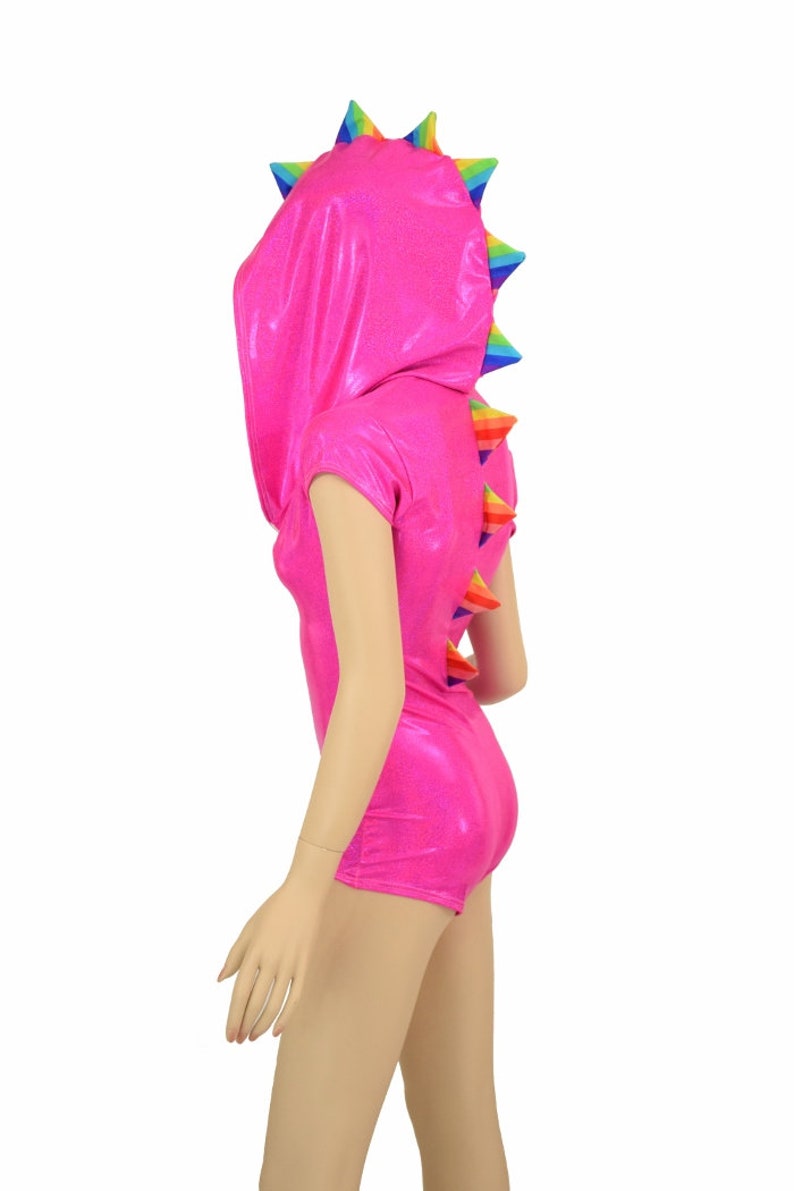 UV Glow Pink Sparkly Jewel Zipper Front Cap Sleeve DRAGON Hoodie Romper ...