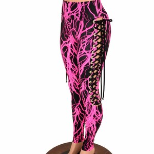 UV GLOW Pink Lightning Lace up High Waist Leggings laces up From the ...