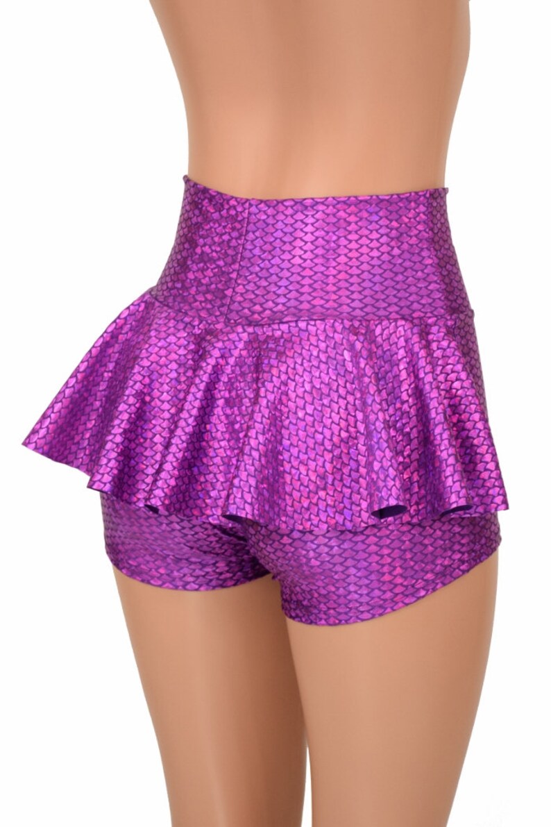 Purple Fish Scale Holographic High Waist Ruffle Rump Shorts - Etsy
