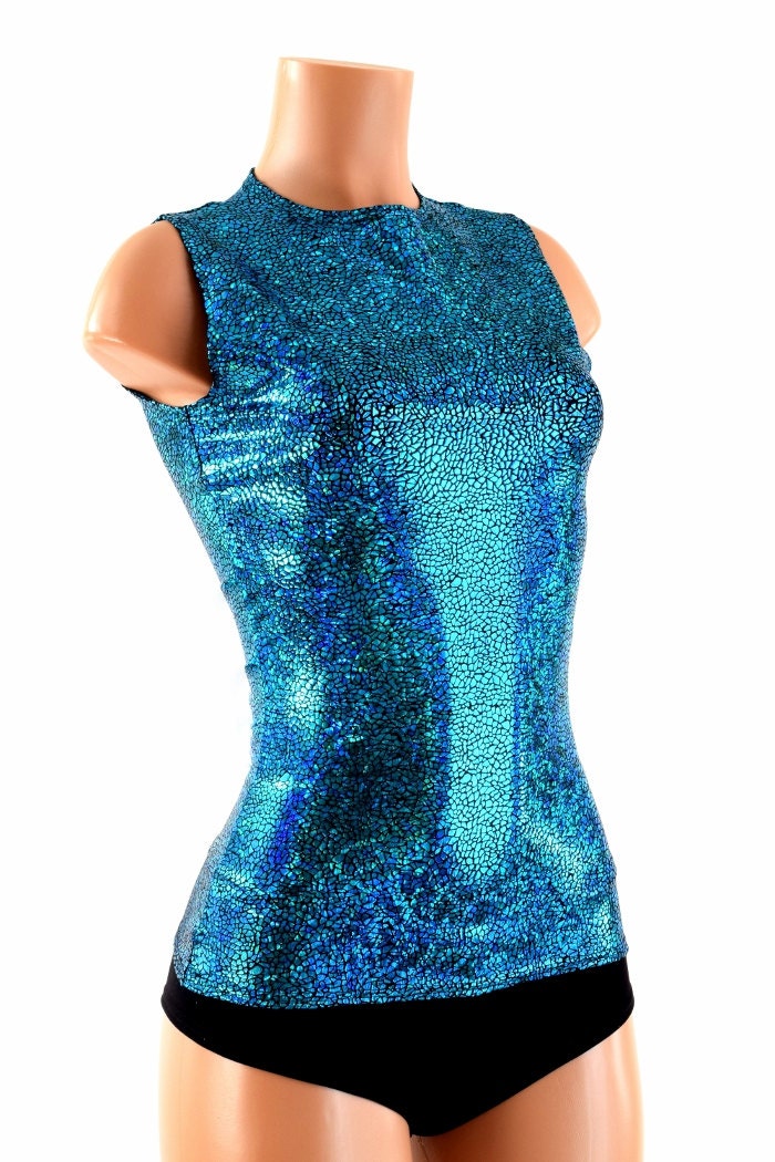 Full Length Sleeveless Holographic Top With Crew Neckline in - Etsy