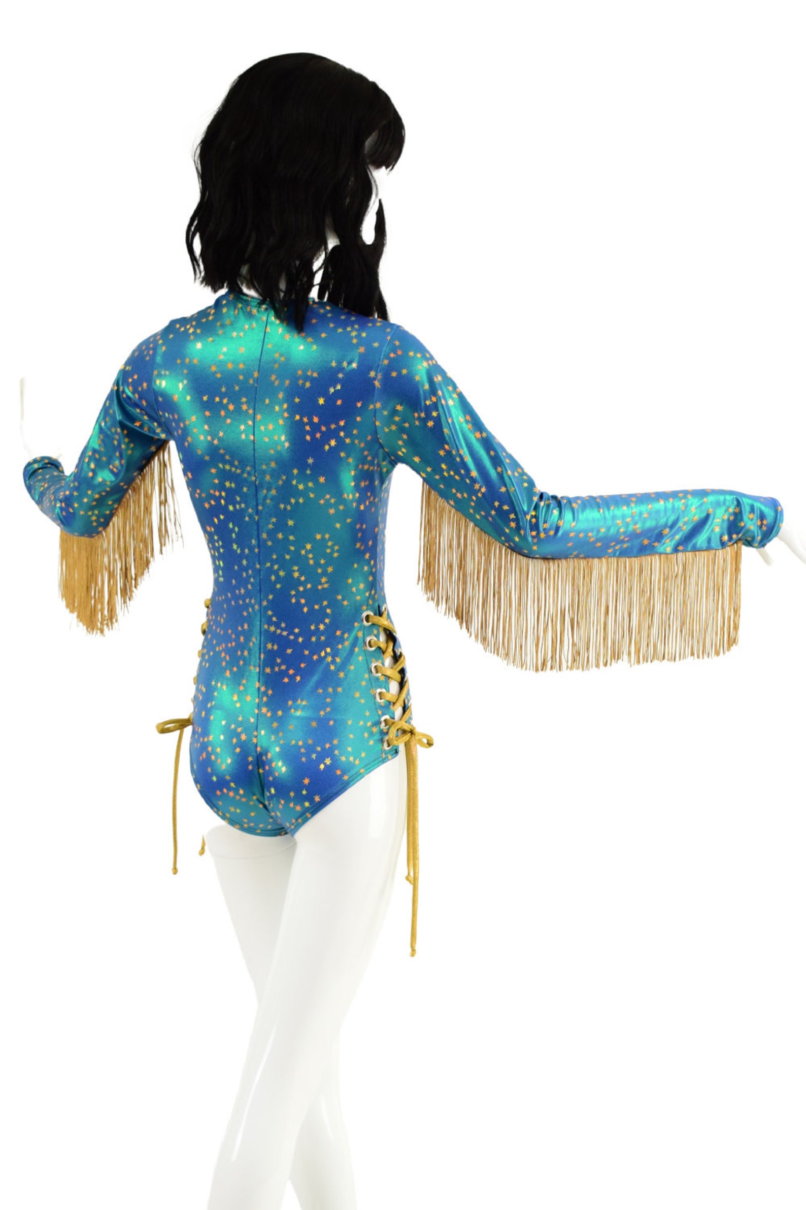 Stardust Long Sleeve Plunging V Neck Siren Romper With Gold SJ - Etsy