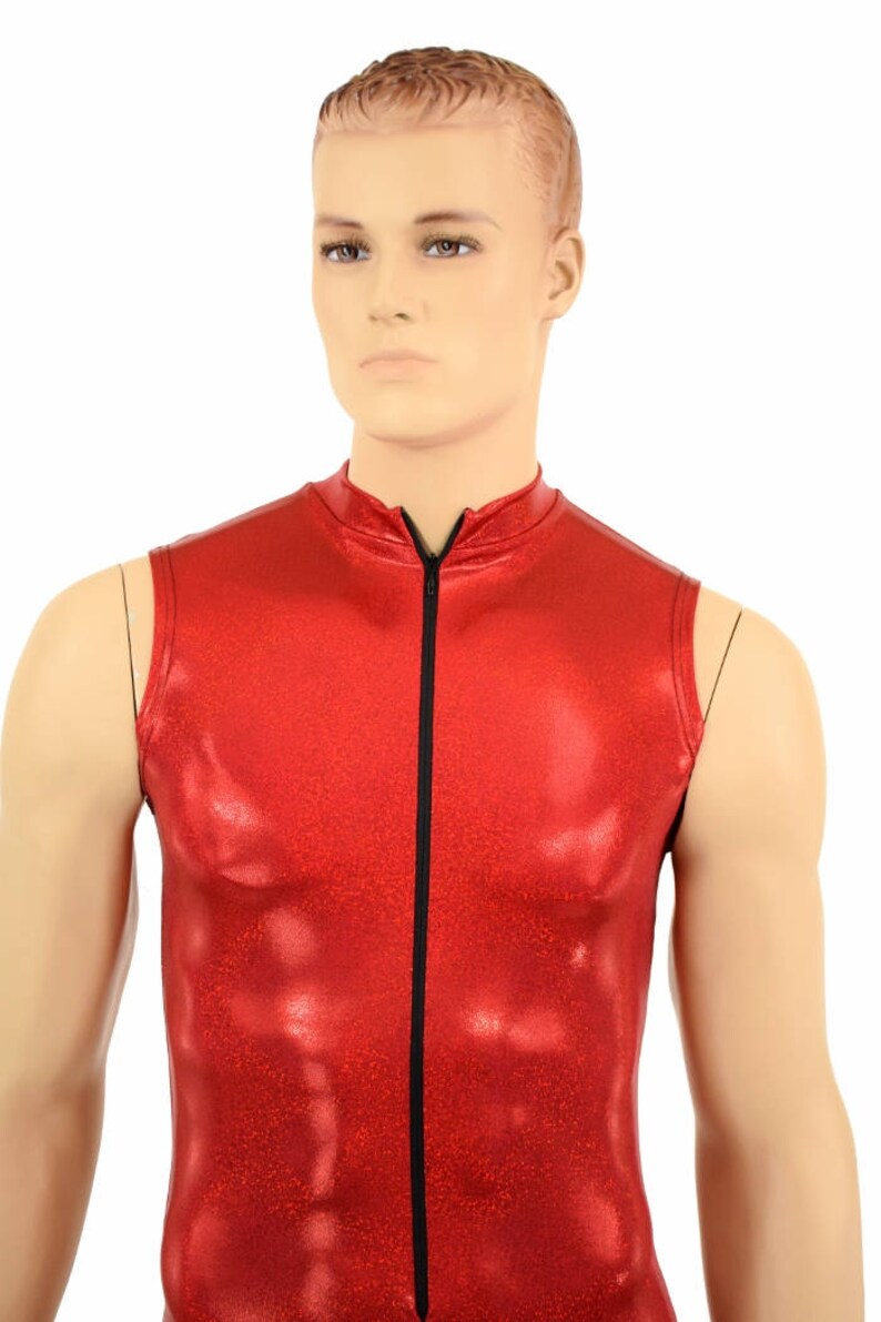 Mens "stanley" Red Sparkly Jewel Zipper Front Sleeveless Romper- - Etsy