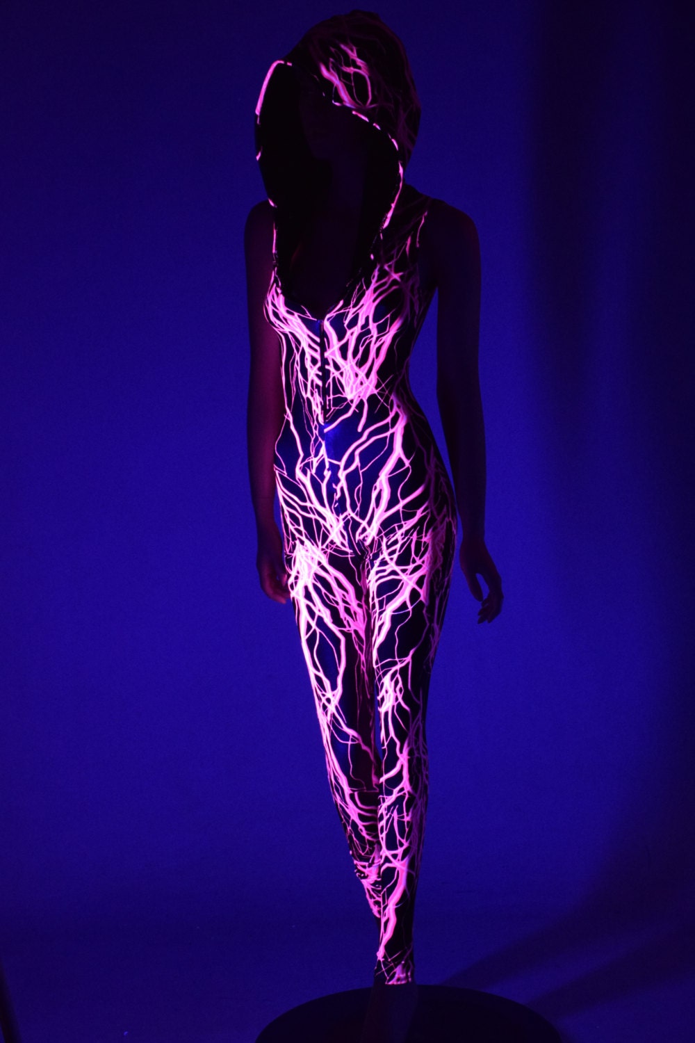 Neon Pink UV Glow Lightning Zipper Front Sleeveless Hoodie - Etsy