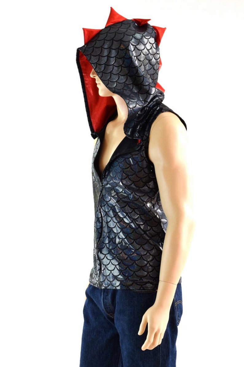 Mens Sleeveless Black Dragon Zipper Front Top With Red Sparkly | Etsy