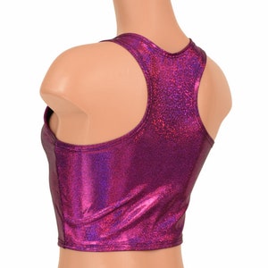 Fuchsia Purple Sparkly Jewel Racerback Crop Top Spandex Clubwear Rave ...