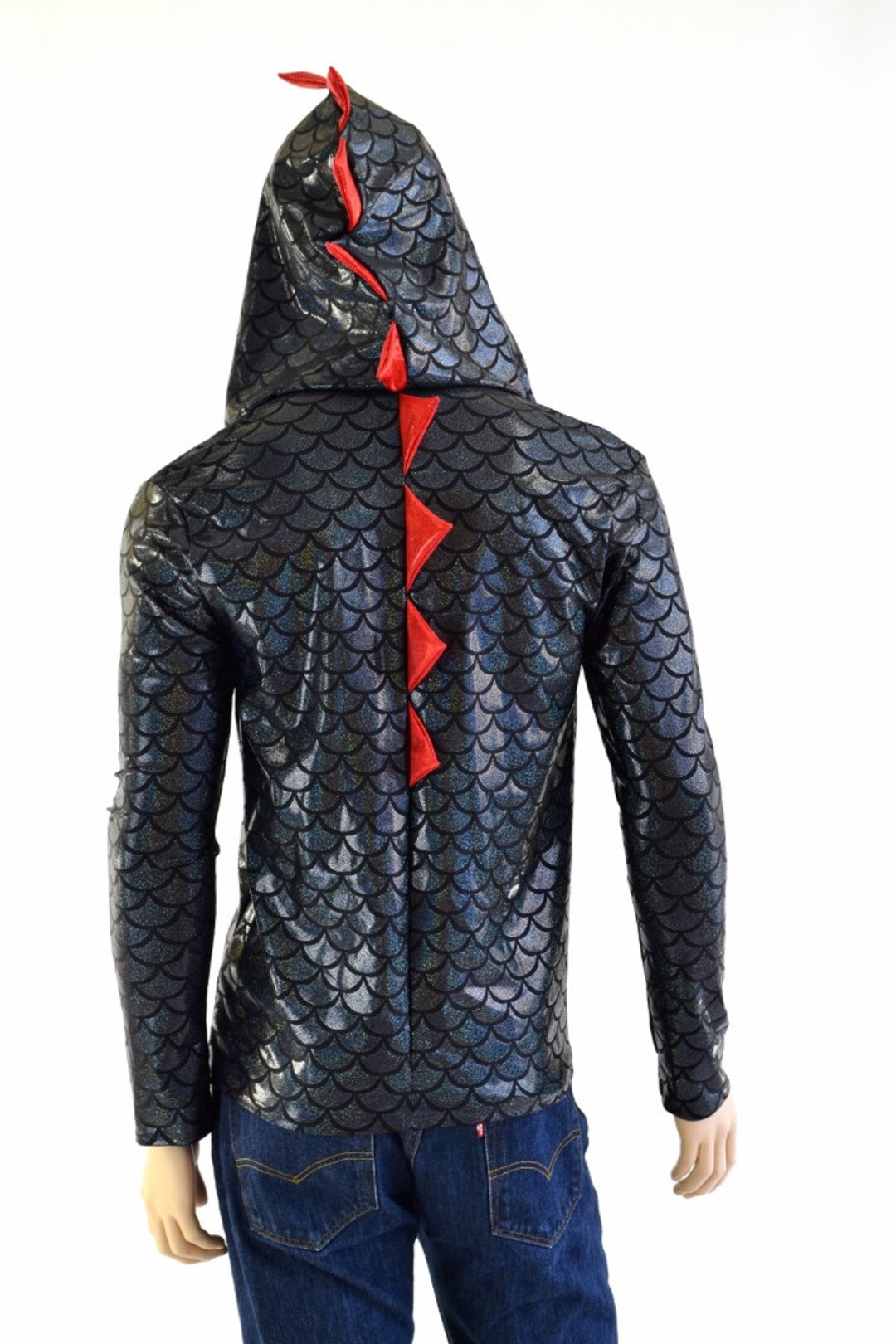 Mens Long Sleeve Black Dragon Zipper Front Top With Red Sparkly Jewel ...