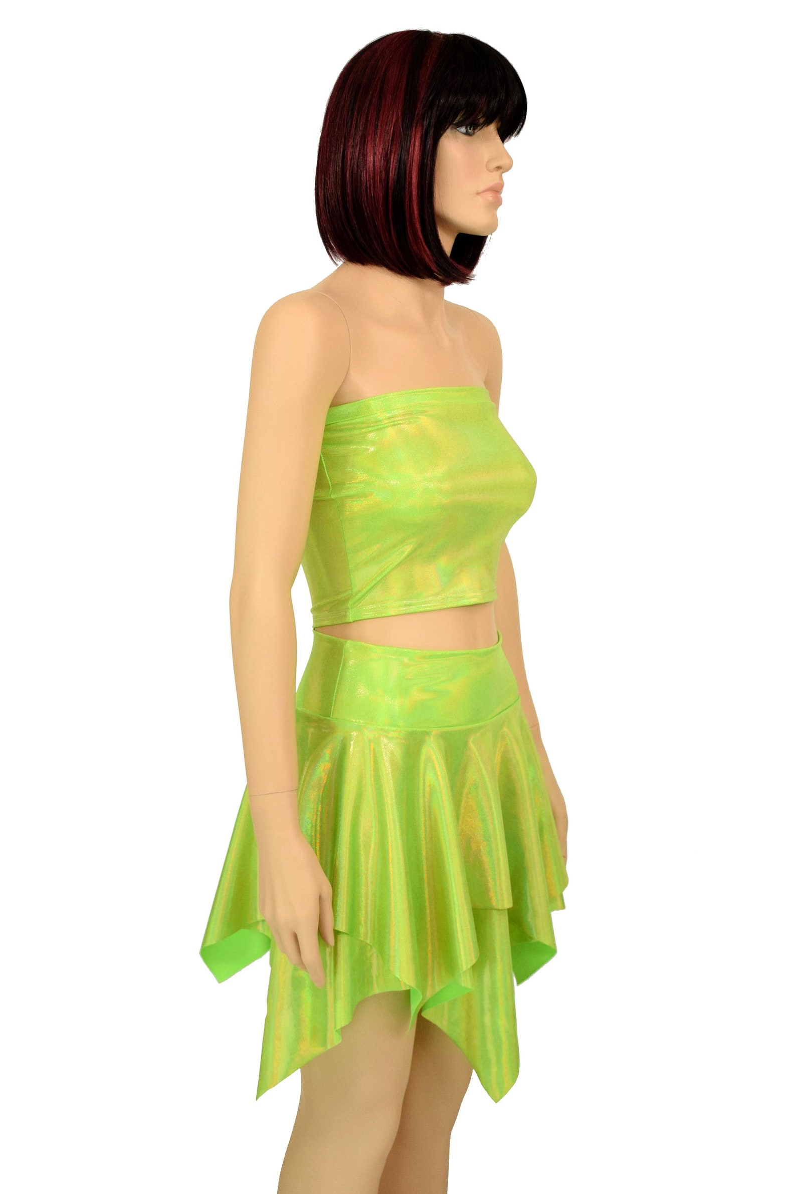 Lime Green Holographic Strapless Tube Crop Top & Double Layer - Etsy