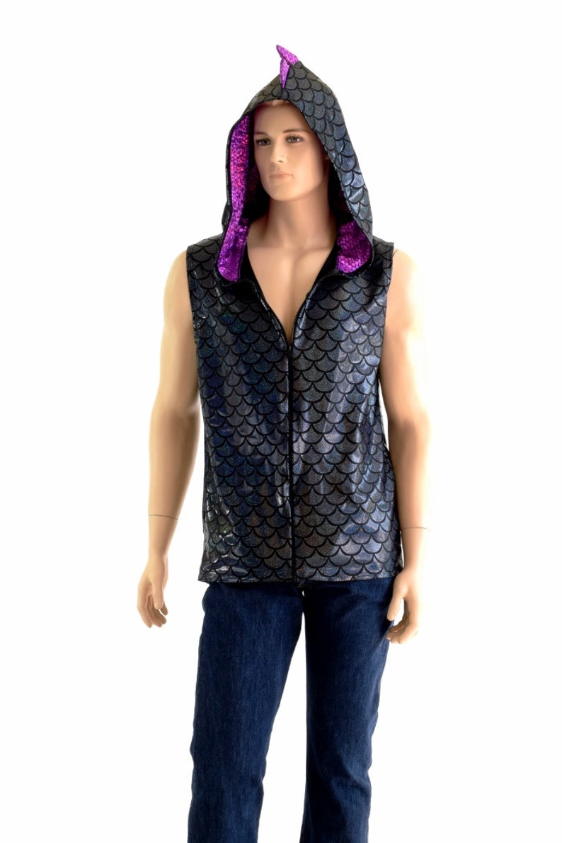 Mens Sleeveless Black Dragon Zipper Front Top With Purple Fish - Etsy