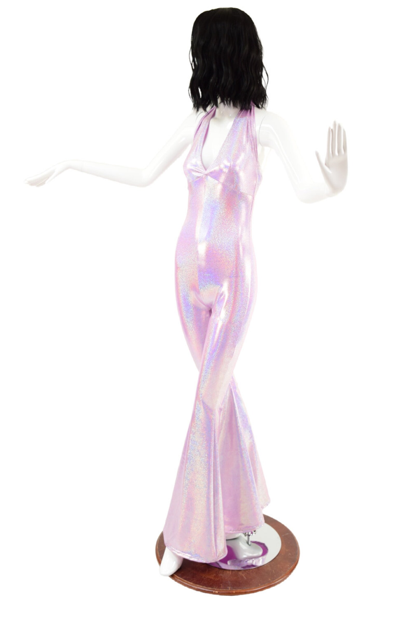 Lilac Holographic Monroe Halter Top Catsuit With Solar Flare Leg - Etsy
