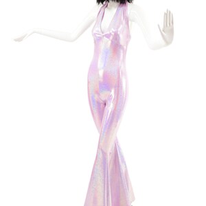 Lilac Holographic Monroe Halter Top Catsuit With Solar Flare Leg 157415 ...