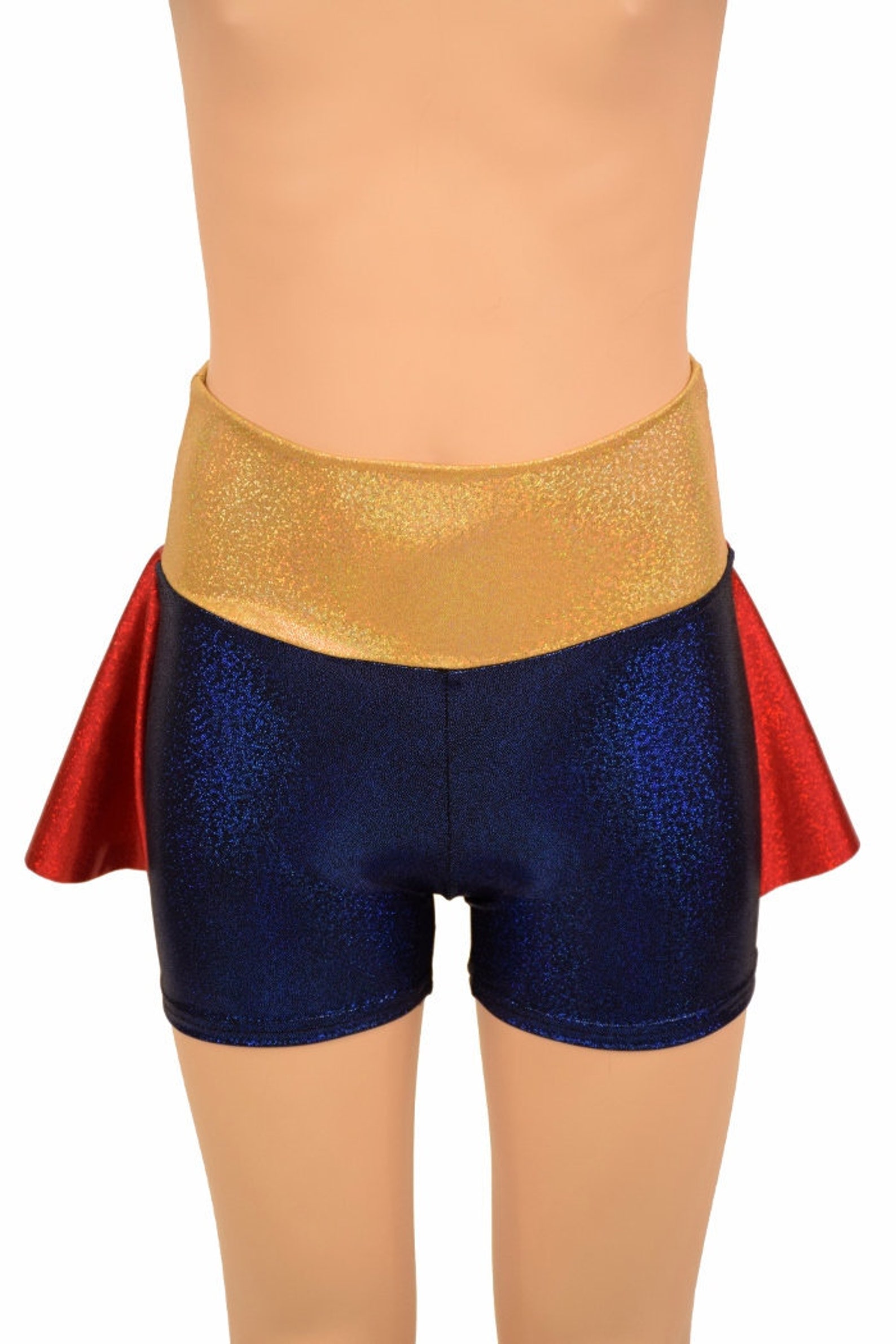 Kids Super Hero Ruffle Rump Dance Shorts // Gold SJ Waistband, Red SJ ...
