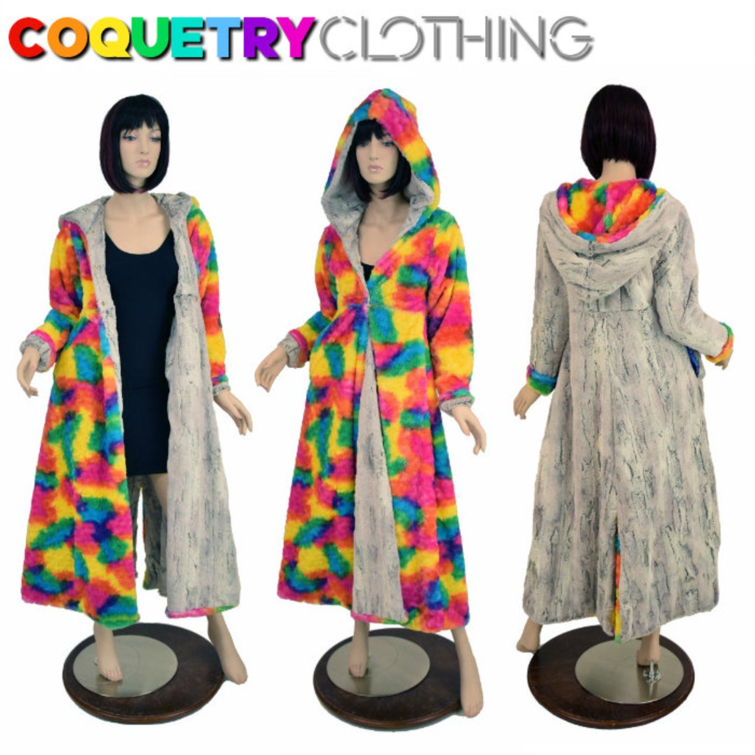 Reversible Full Length Faux Fur Duster in Sterling Fox and - Etsy