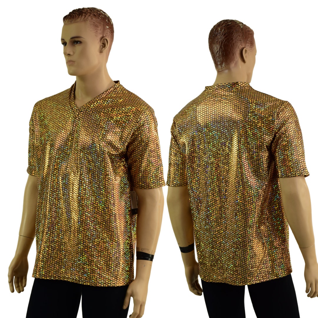 Mens Gold Fish Scale Tee Sleeve Shirt With V Neck 15810338 - Etsy