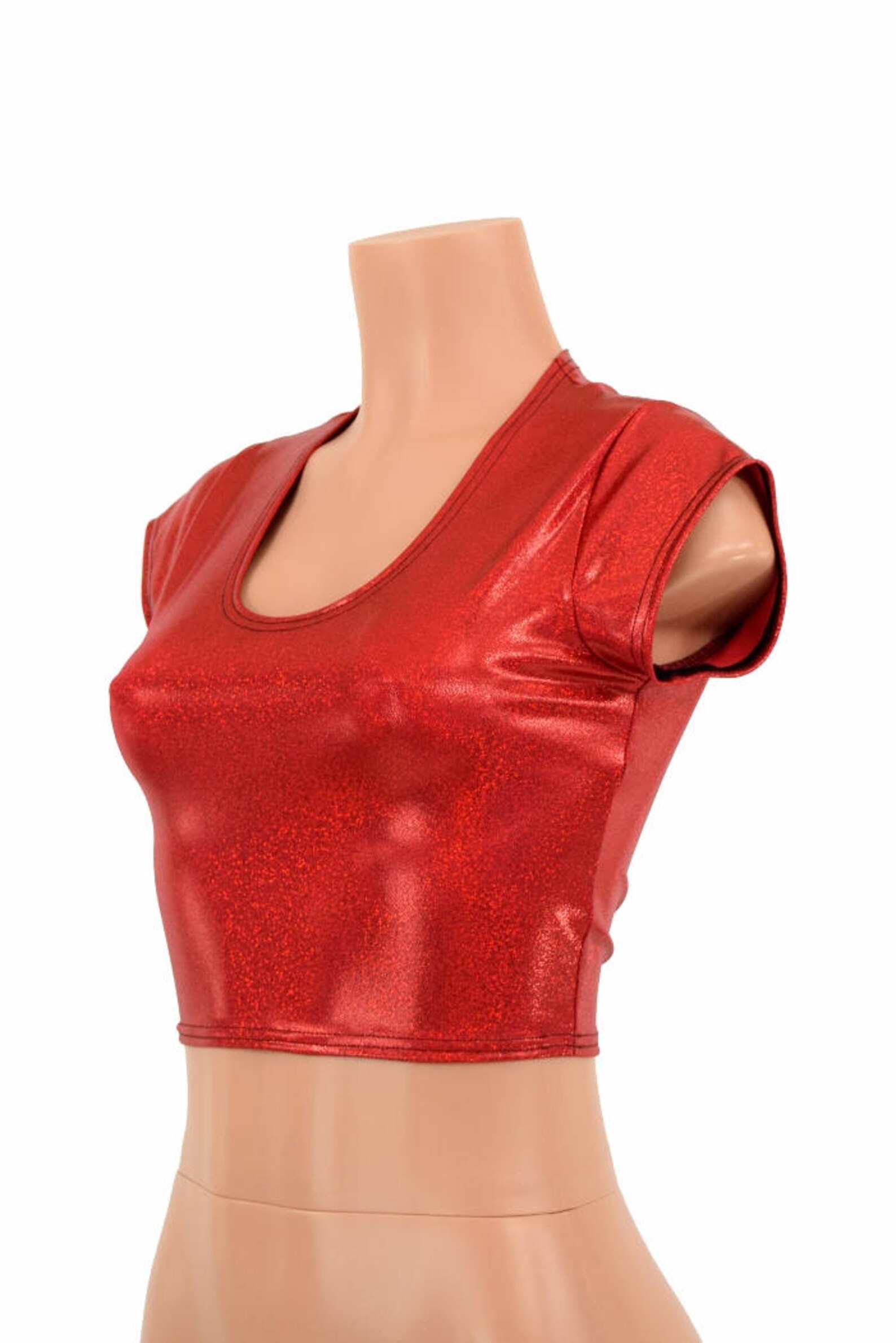 Red Metallic Crop Top With Cap Sleeves and Scoop Neckline - Etsy