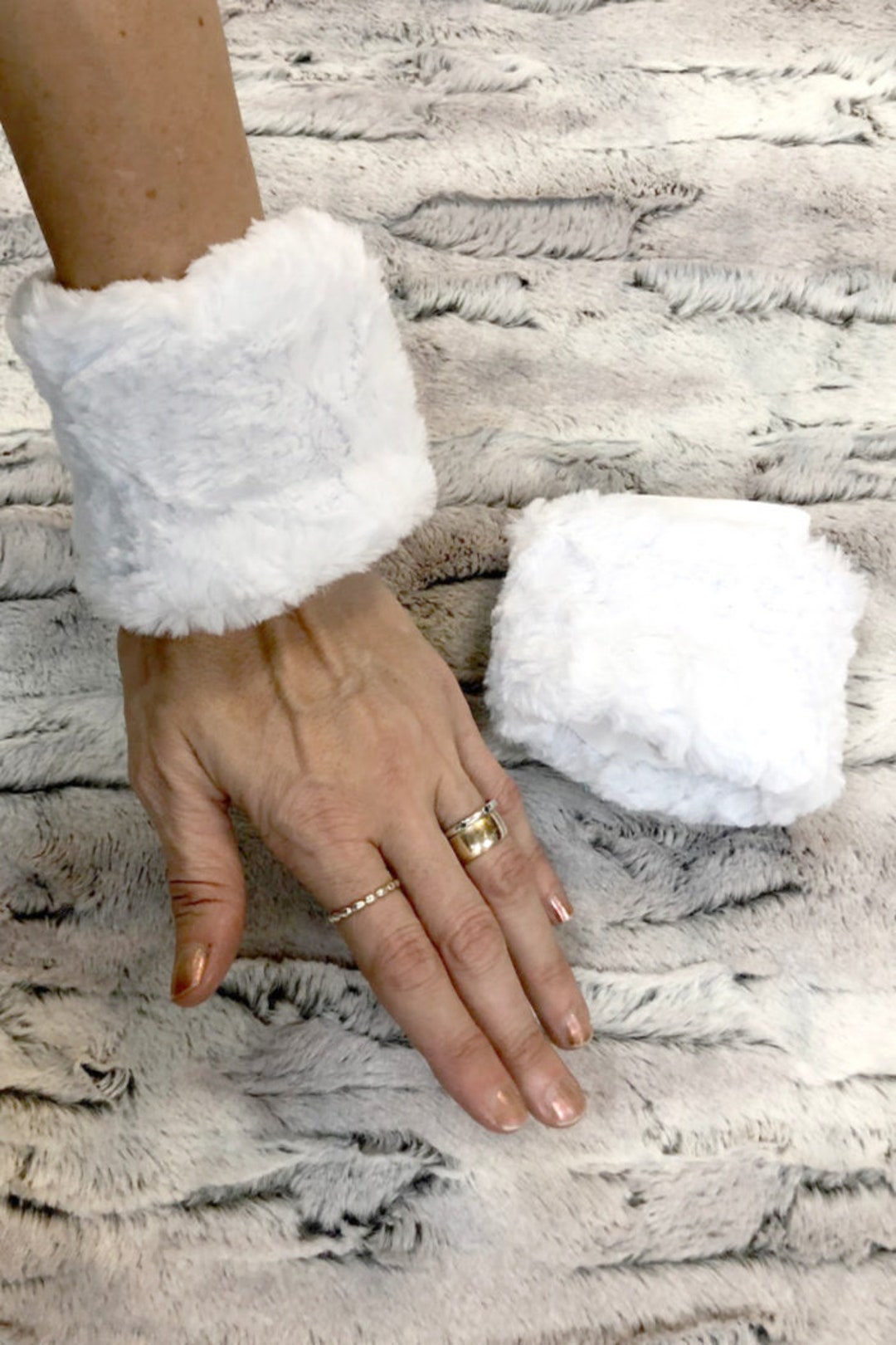 Snowdrift White Minky Wrist Cuffs Soft Faux Fur Rave Winter Festival ...