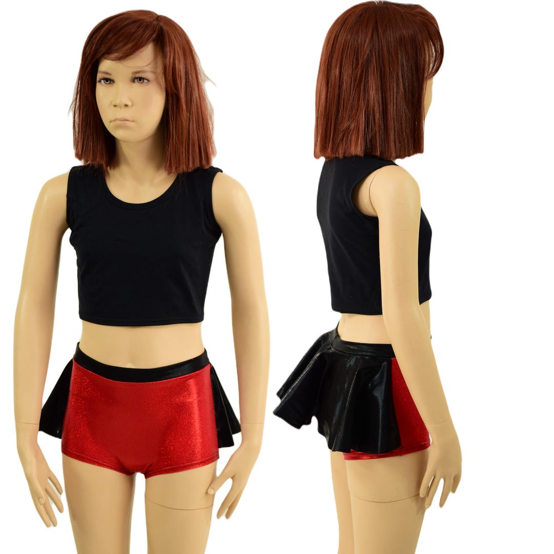 Kids Ruffle Rump Brief Cut Shorts in Red Sparkly Jewel, With Black ...