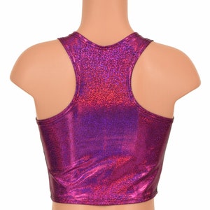Fuchsia Purple Sparkly Jewel Racerback Crop Top Spandex Clubwear Rave ...
