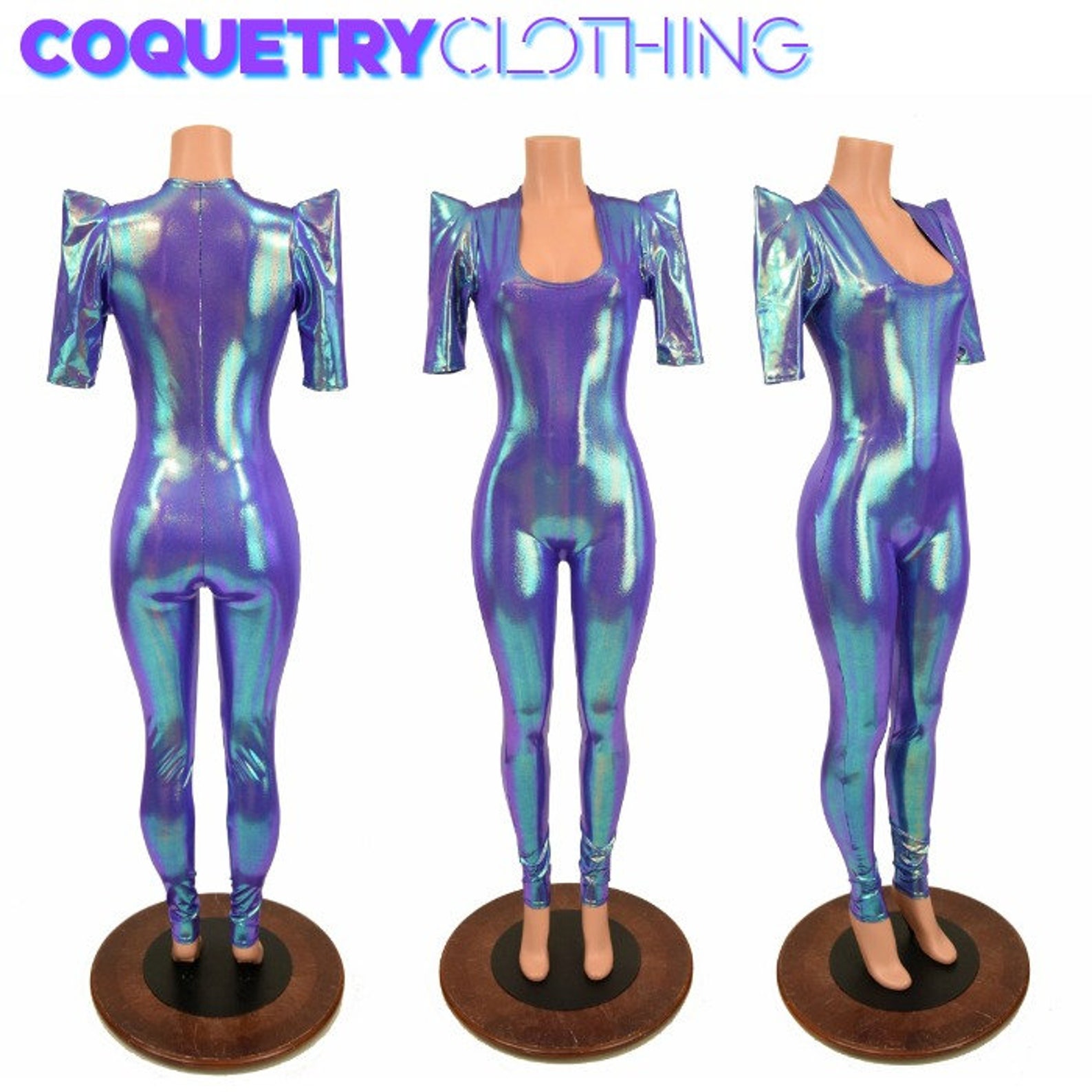 Moonstone Metallic Sharp Shoulder Half Sleeve Catsuit With Scoop ...