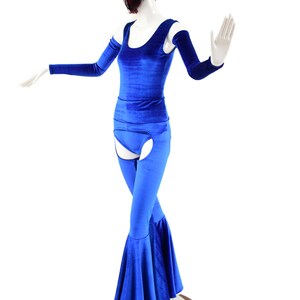 Sapphire Blue Velvet Bell Bottom Chaps, Tank Style Siren Cut Romper ...