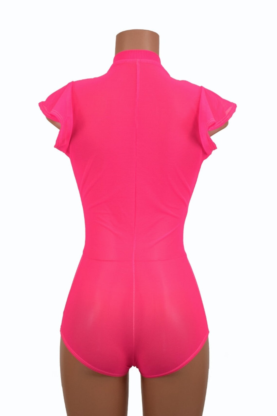 Neon Pink Mesh UV GLOW Plunging V Neck Romper With Flip - Etsy