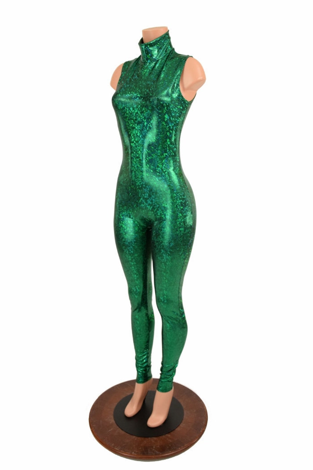 Green Kaleidoscope Holographic Turtle Neck Sleeveless Back Zipper ...