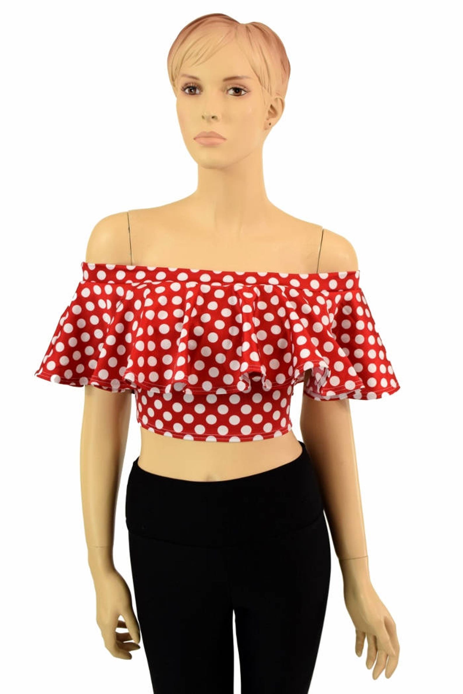 Red & White Polka Dot off Shoulder Crop Top 155024 - Etsy