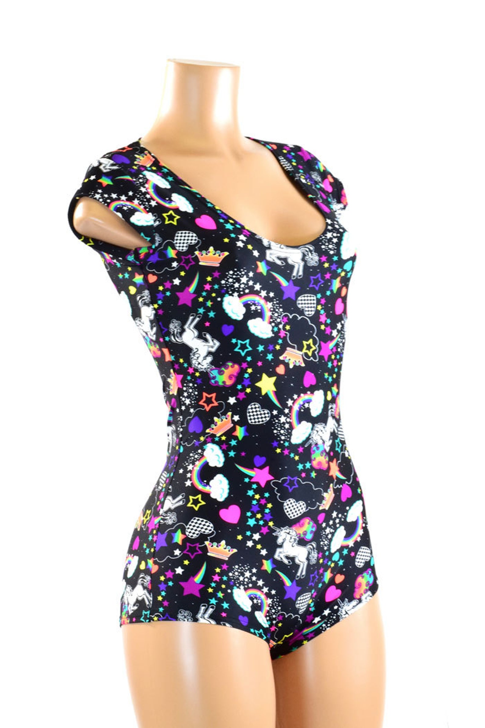 Neon Unicorns & Rainbows Romper With Scoop Neck Cap Sleeves | Etsy