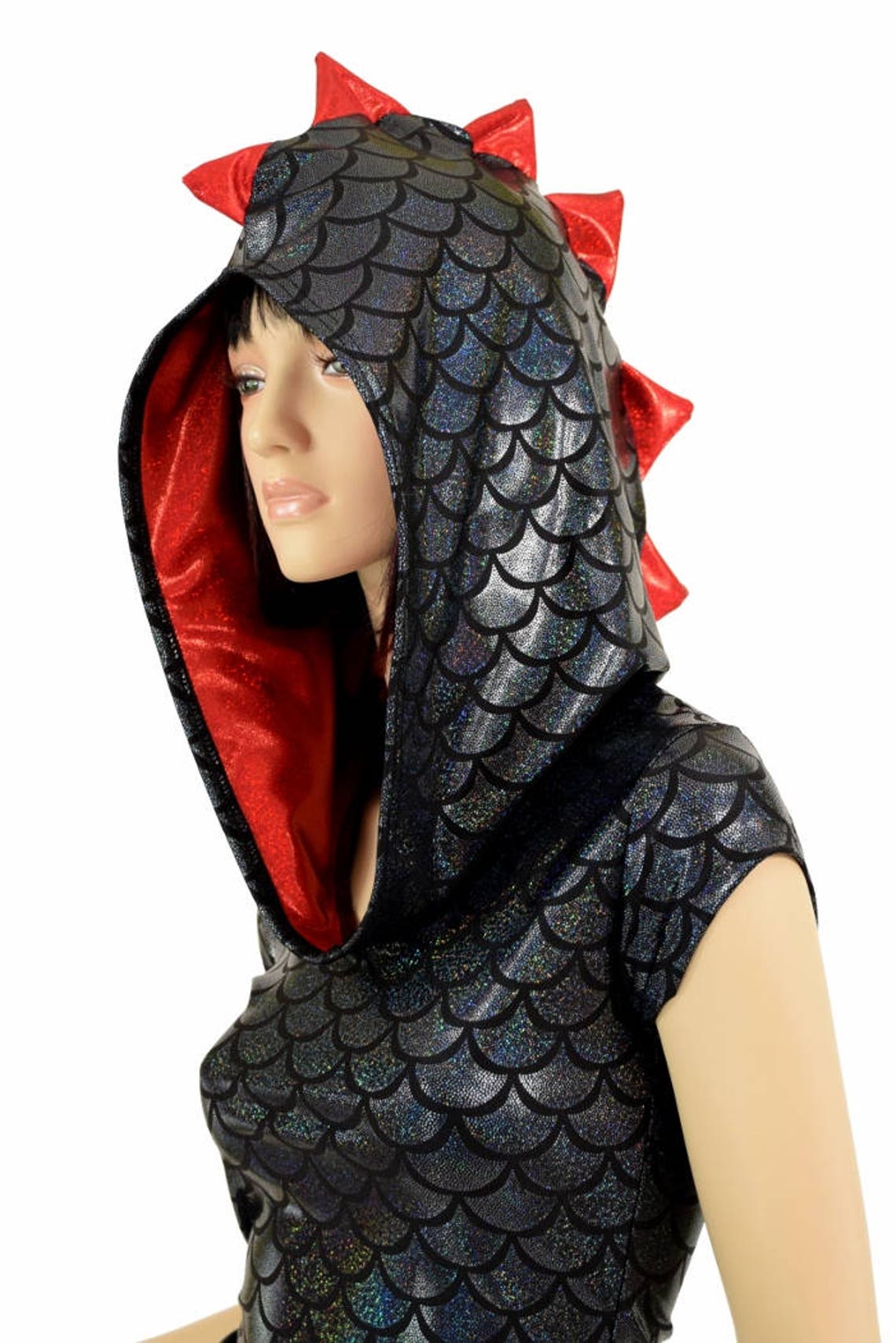 Full Length Black Dragon Scale Cap Sleeve Dragon Hoodie Top - Etsy