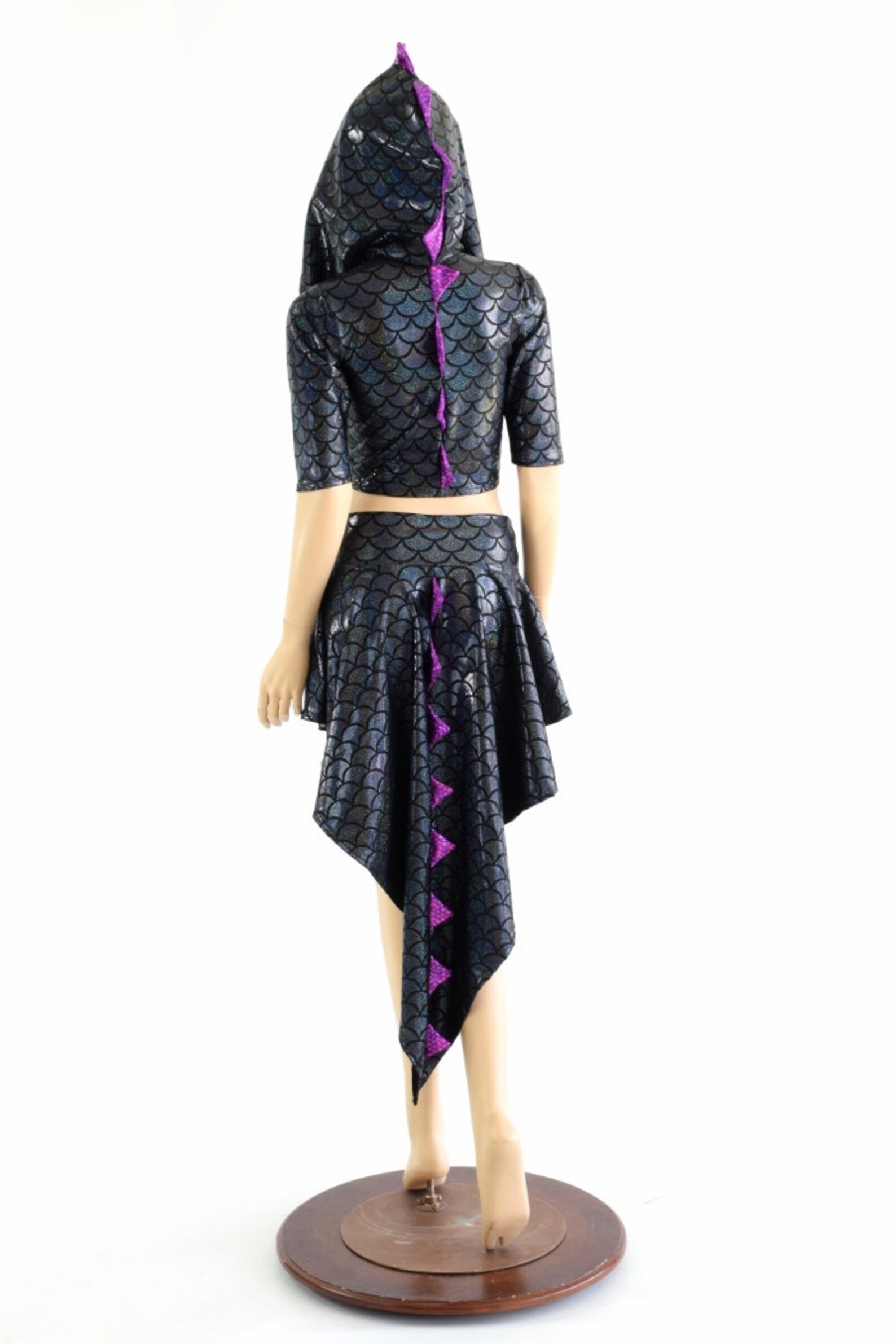 2PC Black Dragon Zipper Front Half Sleeve Crop Hoodie With | Etsy